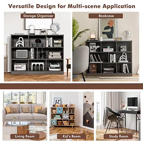STAKOL 8 Cubes Bookcase, Open Display Cabinet Shelf, 3-Tier Bookshelves Storage Organizer, Wooden Corner Bookshelf for Living Room, Playroom, Bedroom (Oak Grey)