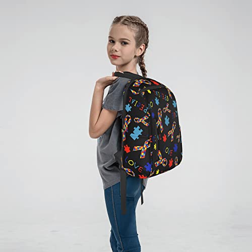 SWEET TANG Backpack for Autism Awareness Ribbon Black Bookbag