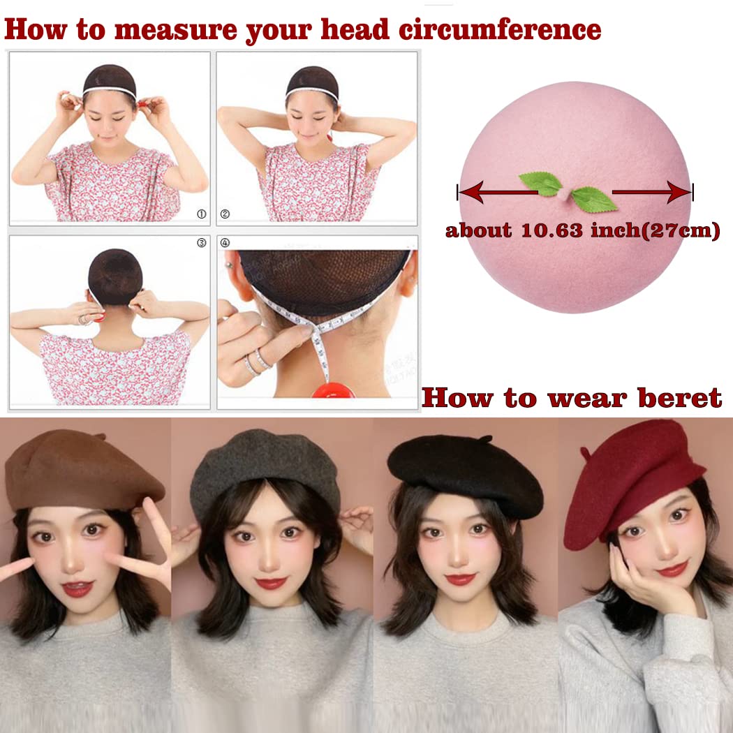 Handmade Kawaii Strawberry Beret Vintage Artist Painter Hat Women Wool Cap Warming Gift (red)