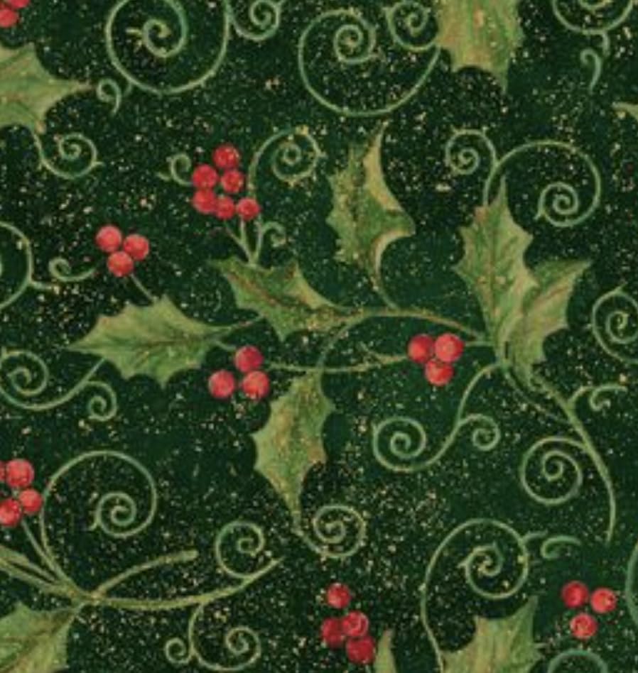 Holly Vine Scroll Metallic Christmas Cotton Precut Fabric - One Yard
