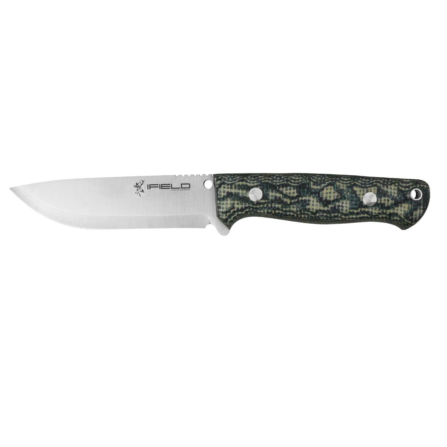 iFIELD Survival Knife Outdoor Workout EL29121, TRF Granite Handle, 11.5 cm MOVA Blade, Black Leather Sheath, Camping Tool for Fishing, Hunting, Sport Activity