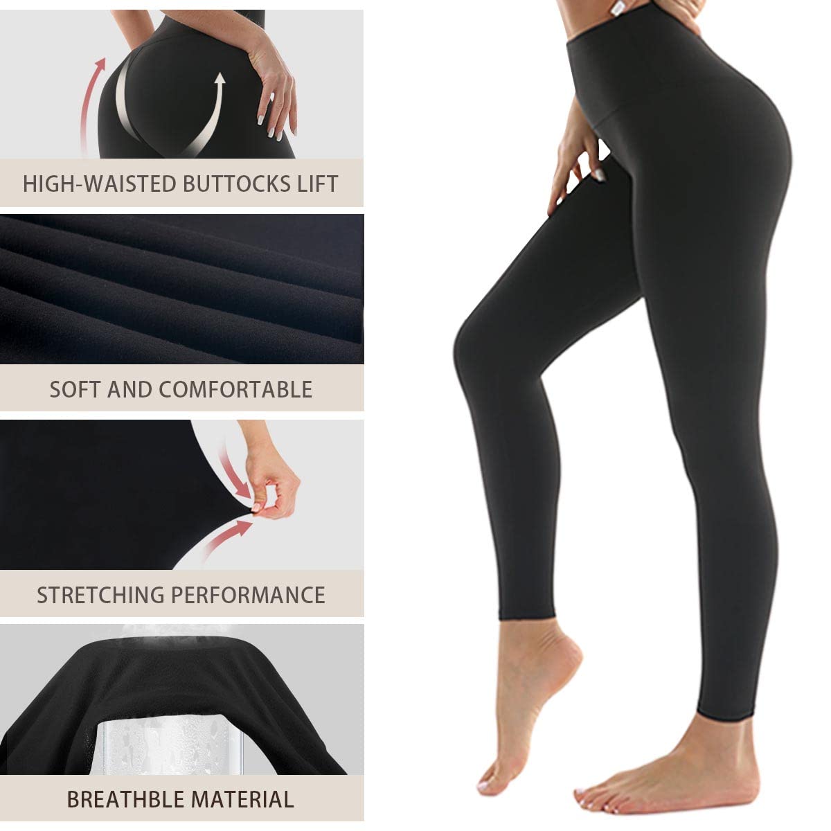Laite Hebe 4 Pack High Waisted Leggings for Women- Soft Tummy Control Slimming Yoga Pants for Workout Running