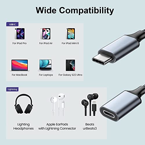 USB C to Lightning Audio Adapter Cable, USB Type C Male to Lightning Female Headphones Cable Converter Fit with iPad Pro 2020/2021, Galaxy S23 S22 S21, Pixel 7 6 5XL 4XL 3, MacBook (Not for Charging)