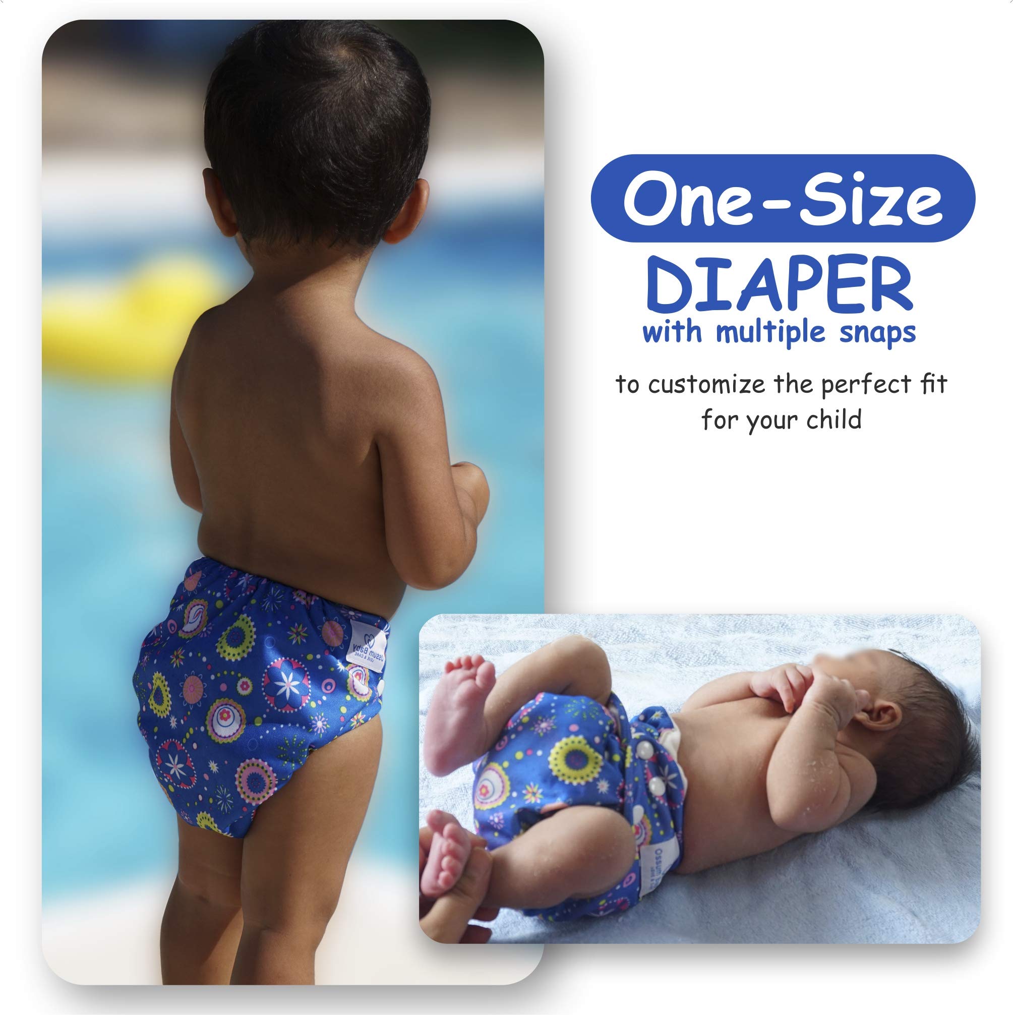 Ossum Baby Premium Cloth Diapers (New) - 6 Diaper Covers + 6 Bamboo Cotton Inserts (Super Soft & Absorbent) + Wetbag (B01), 0-24 Month, BG1