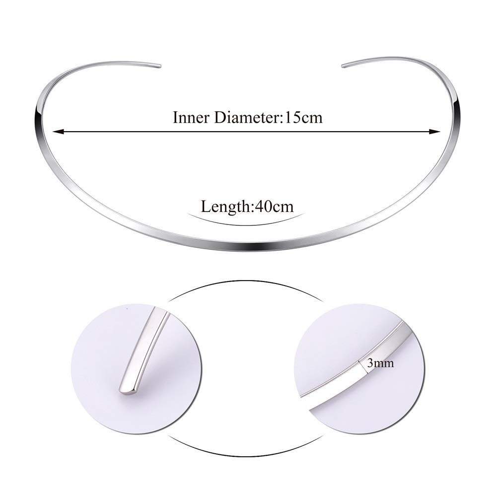 HooAMI Women's Necklace Choker Silver Stainless Steel Collar Necklace