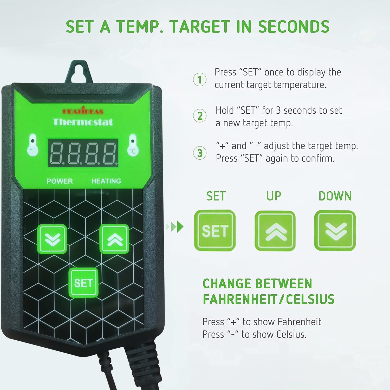 Heatideas Digital Thermostat Seedling Heat Mat Combo Warm Hydroponic Plant Heating Pad with Temperature Controller for Seed Starting Germination Plant Propagation