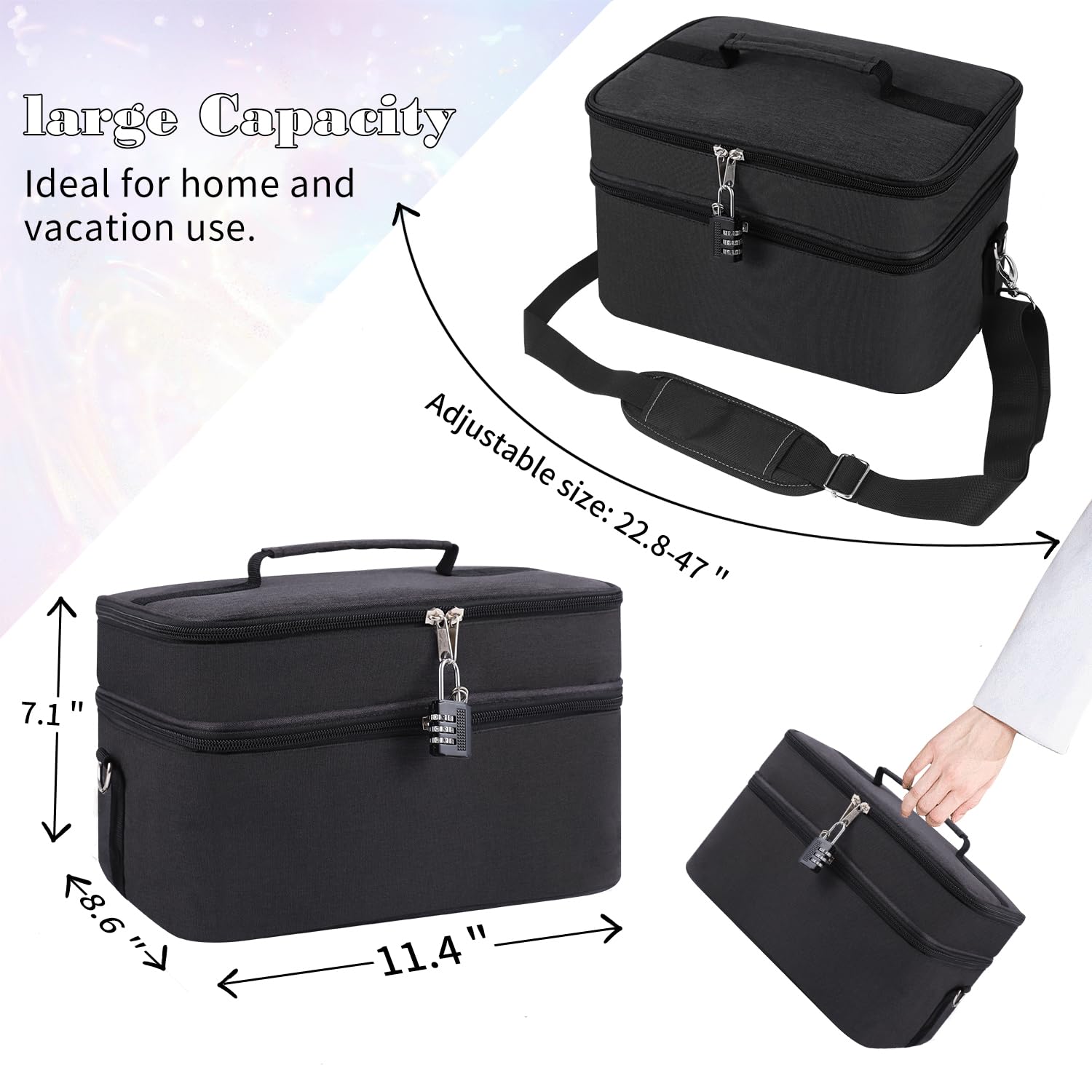 TEFGTER Toy Storage Bag Organizer Case with Lock Travel Bag Game Toys Storage Bags for Private Toys (black)
