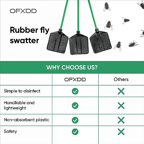 OFXDD Rubber Fly Swatter, Long Fly Swatter Pack, Fly Swatter Heavy Duty, Green Color (3 Pack)