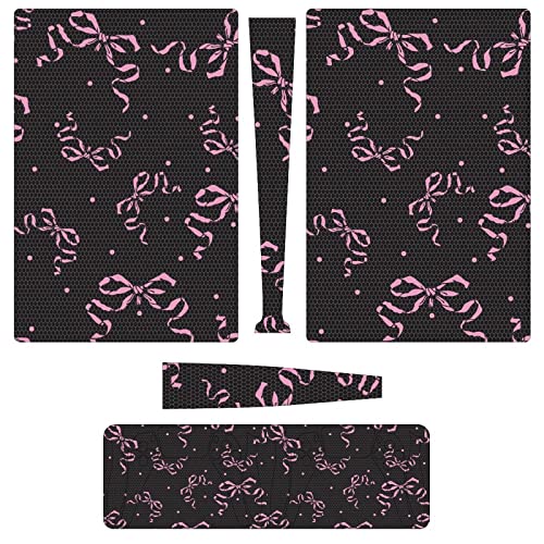 Pink Ribbons on Black Full Protective Skin Cover Design Wrap Decal Sticker Compatible with PS5 Digital Edition Console and Controller