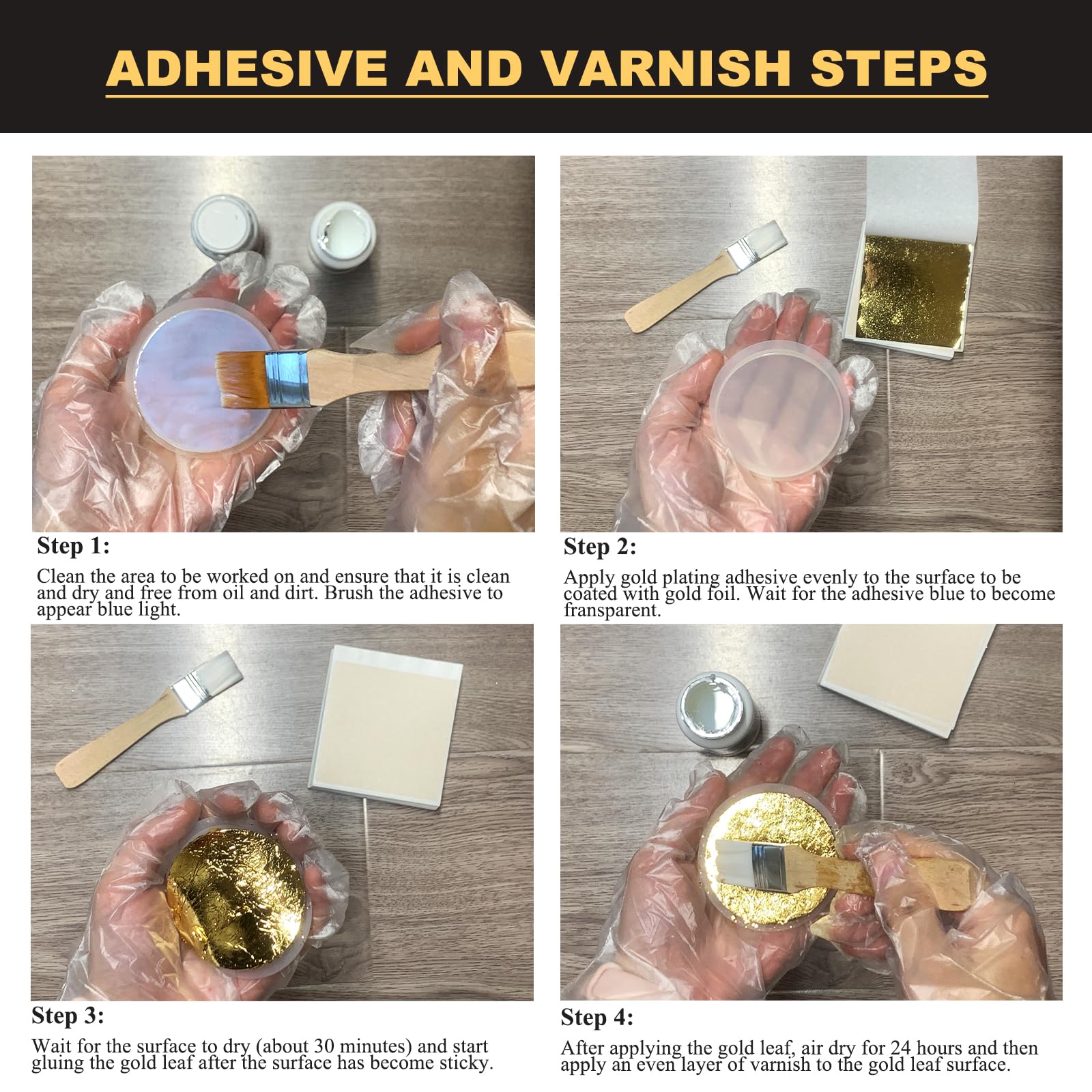 Wadities Gold Leaf Gilding Adhesive Set, 100ml Water Based Metal Leaf Glue and 100ml Varnish, Gold Leaf Sheets 100 pcs, 2 Brushes, for Craft, Painting and Arts