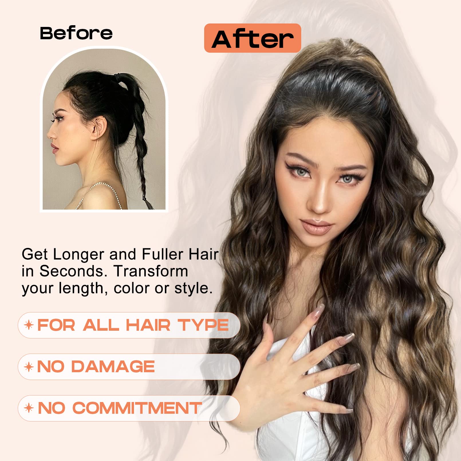 SEIKEA 26" Ponytail Extension Drawstring Ponytail,PT003 Eva for Women Long Thick Wavy Clip in Hair Extensions Ponytail Natural Soft Synthetic Hairpiece for Women Dark Chocolate Brown
