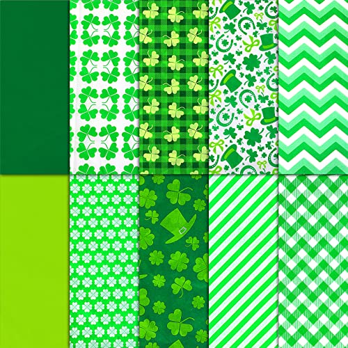 SANNIX 100 Sheets St. Patrick's Day Tissue Paper Irish Shamrock Clover Green Bulk Gift Wrapping Paper for St. Patrick's DIY Crafts Spring Holiday Decoration Gift Packing Favors, 19.7 ×13.8 Inch
