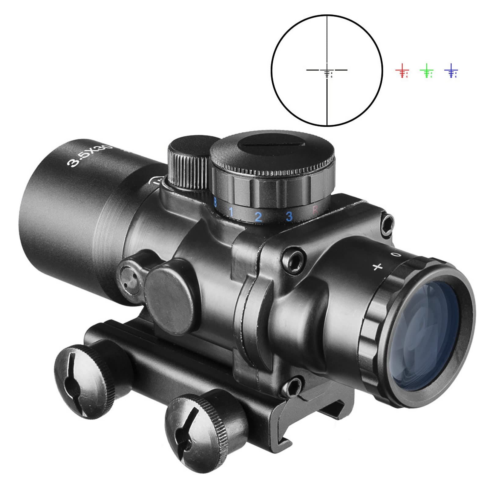 Higoo 3.5x30 Prism Optics Compact Scope Tri-Illuminated BDC Etched Reticle Riflescope with 20mm Rail Mount