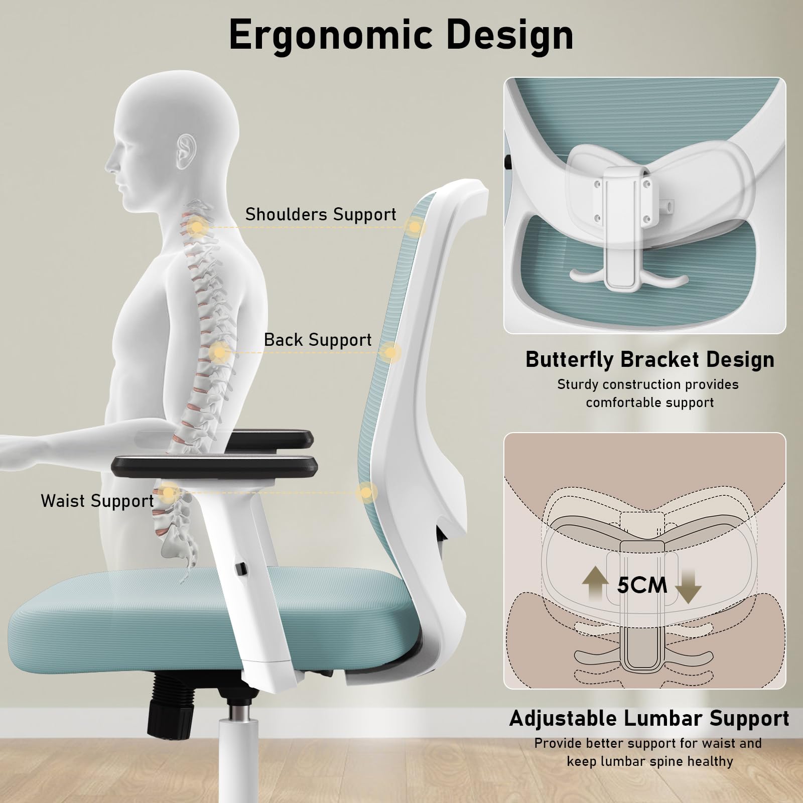Vansalute Office Chair, Ergonomic Desk Chair with Adjustable High Back, Breathable Mesh Computer Chair with Adjustable Armrests, Rolling Swivel Comfy Task Chairs, Executive Chair for Home Office
