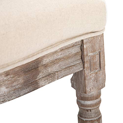 HOMCOM Solid Wood Bar Stools Set of 2, French Country Barstools, Bar Height Chairs with Upholstered Seating and Footrest, 29.5" Seat Height, Beige