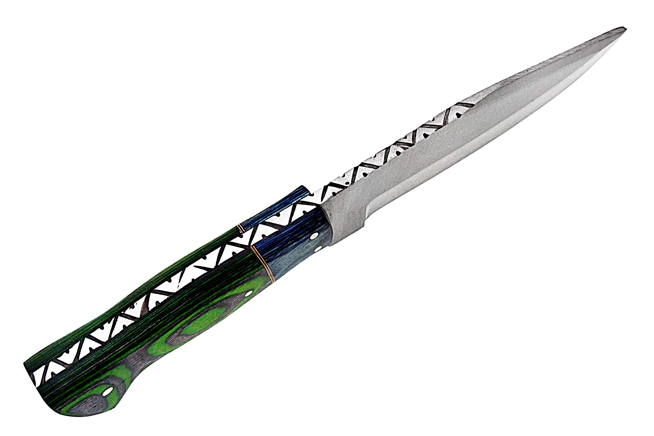 HANDSMITH 9" D2 Tools Steel Handmade Knife Full Tang Fixed Blade - High Polished Knives with Leather Sheath Green Wood Handle Ideal for Hunting, Camping and Kitchen