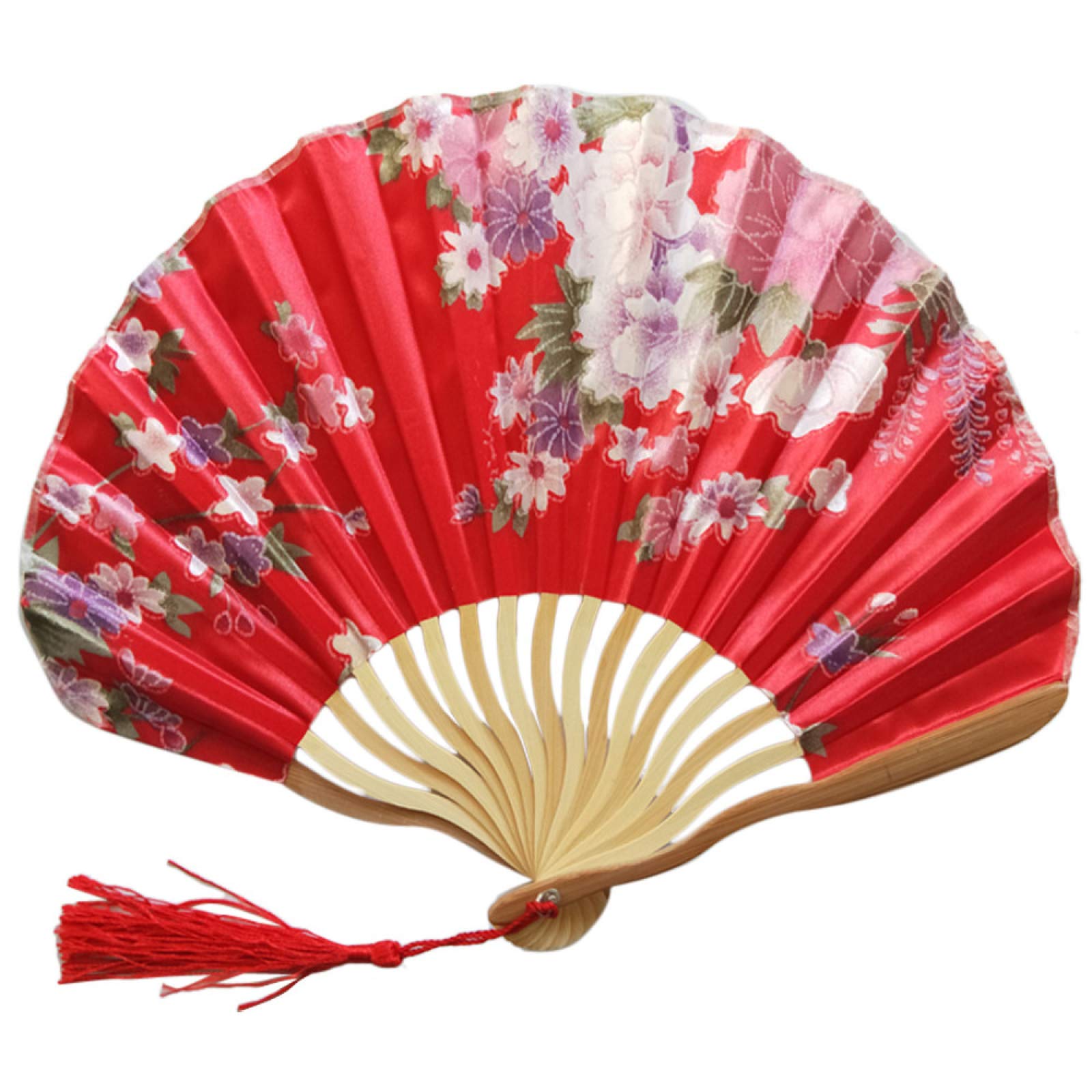 IADZ Folding Fan,Classic Style Flower Fabric Bamboo Folding Dance Hand Fan Beige Summer Vintage Bamboo Folding Hand Held Fan