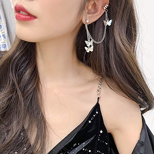 INENIMARTJ Butterfly Cuff Chain Earrings for Women, Tassel Ear Cuffs, 40mm Stud Earrings, Nickel-Free Alloy, Corrosion-Resistant, Lightweight