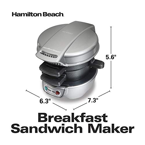 Hamilton Beach Breakfast Sandwich Maker with Egg Cooker Ring, Customize Ingredients, Perfect for English Muffins, Croissants, Mini Waffles, Perfect White Elephant Gifts, Silver (25475A) Discontinued