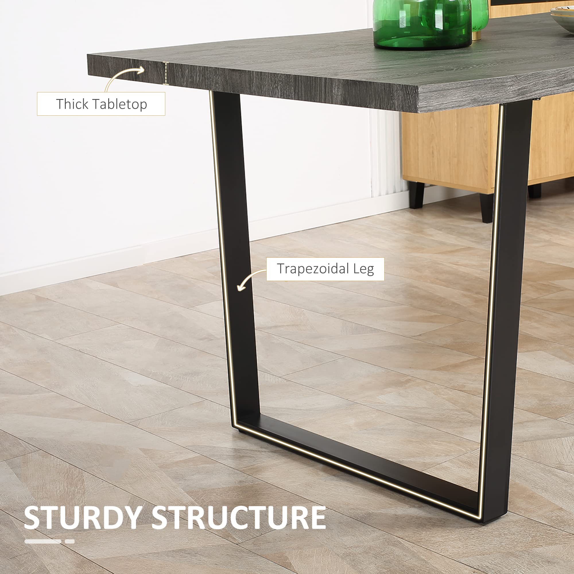 HOMCOM 63" Modern Dining Table for 6 People, Kitchen Table with Steel Legs, Rectangle Dinner Table with Strong Metal Base, Gray