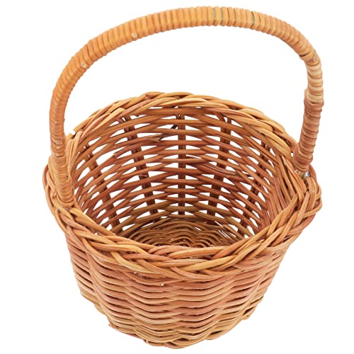VANZACK Rattan Mini Baskets with Handle Small Round Natural Decorative Knitting Basket Storage Basket