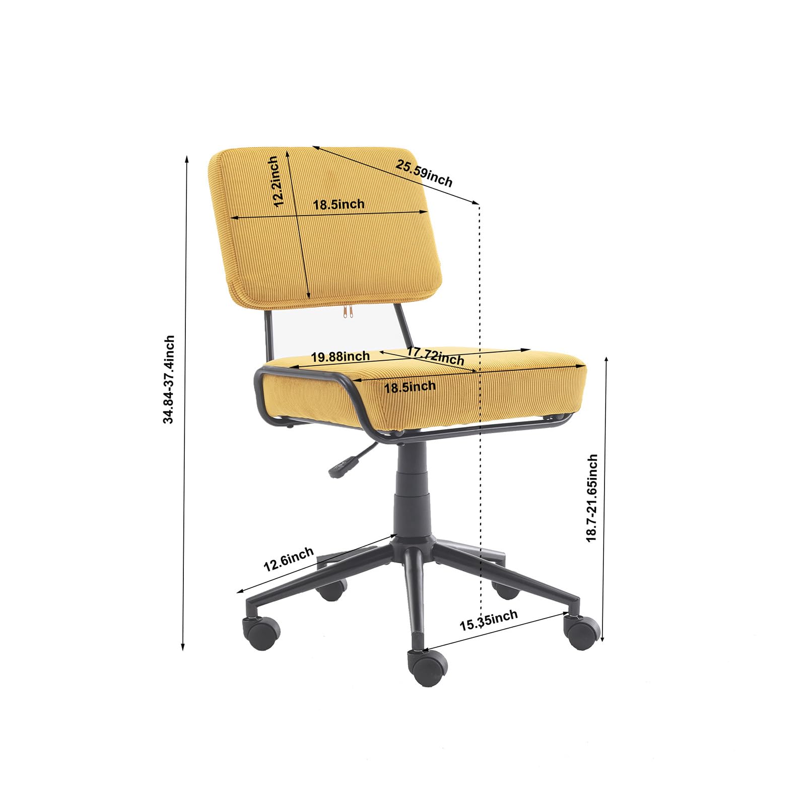 HEAVYSEVEN Office Desk Chair, Modern Corduroy Office Chair, Adjustable Swivel Home Task Chair, Mid-Back Cute Upholstered Armless Computer Chair with Wheels for Bedroom Studying Room Vanity Room
