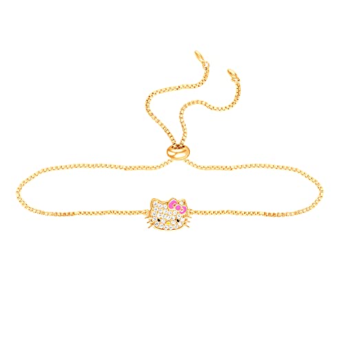 Hello Kitty Bracelet for Women Official License, 18k Gold Flash-Plated and Pave Cubic Zirconia Lariat Bracelet
