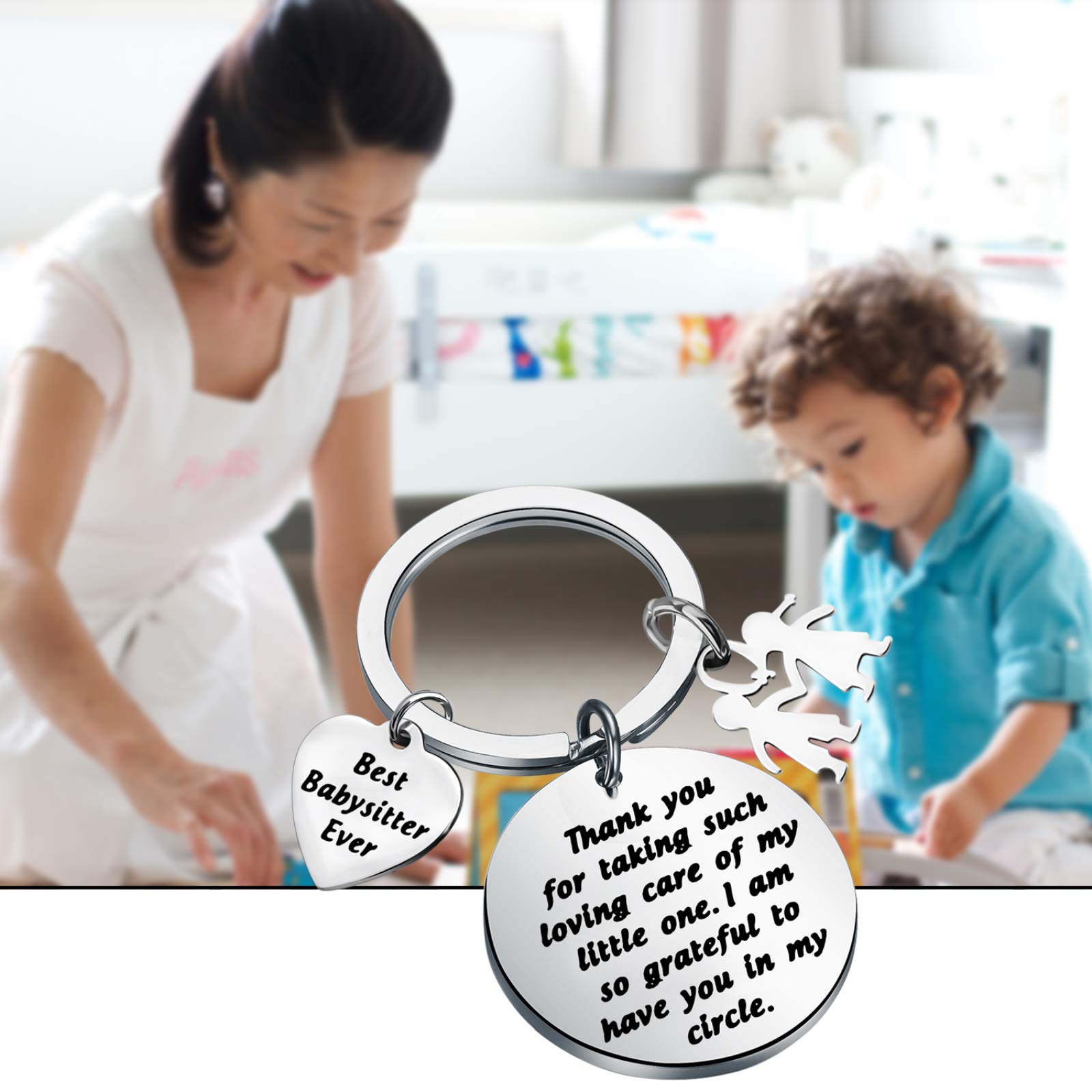 Gzrlyf Babysitter Keychain Babysitter Appreciation Gift Thank You Nanny Gifts (Silver Keychain)