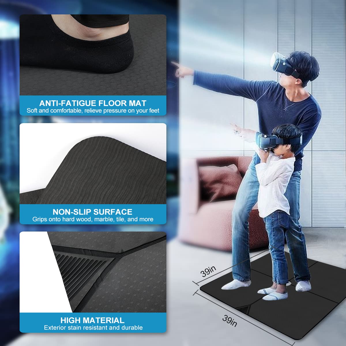 LANMU 39" VR Floor Mat Compatible with Meta/Oculus Quest 2, Soft and Large Virtual Reality Gaming Mat Pad for Beat Saber, Supernatural and More Games