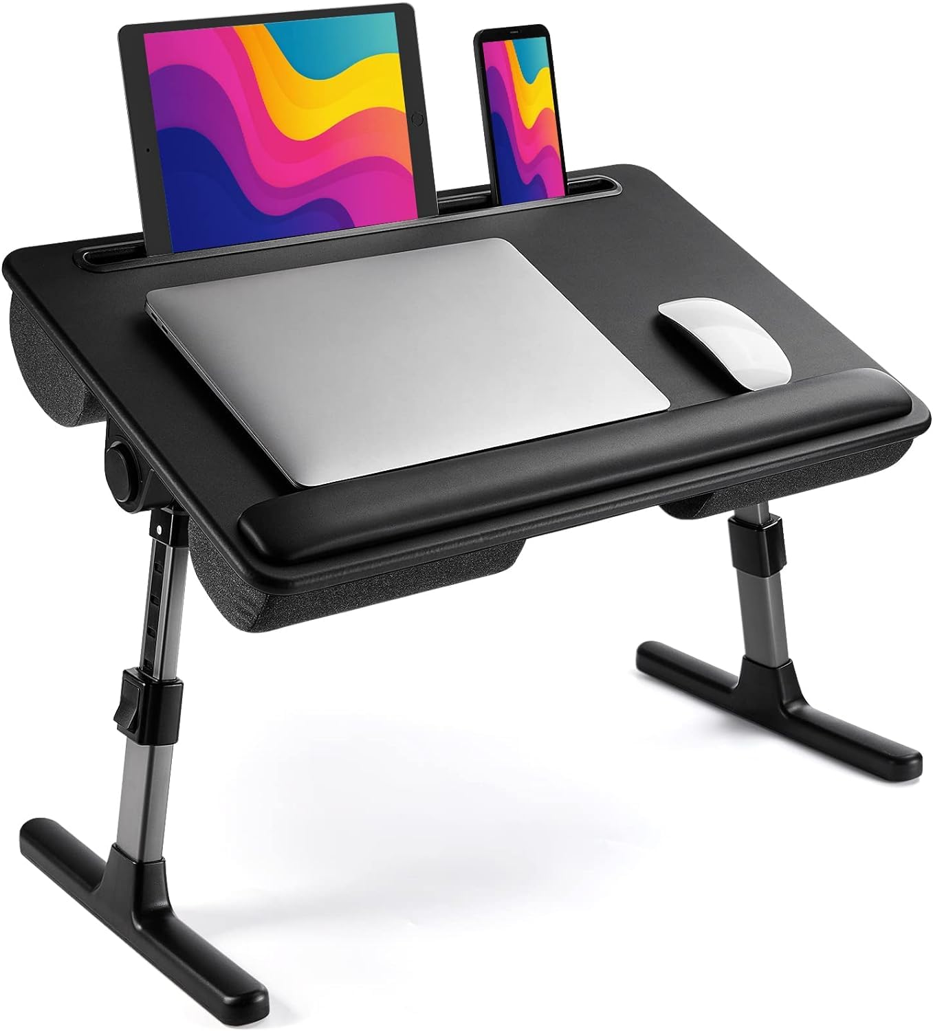 HUANUO Laptop Bed Desk, Computer Lap Tray for Couch Sofa Floor, Foldable Table with Height Adjustment & 35° Adjustable Tilt Angle for Working, Eating, HNLD19
