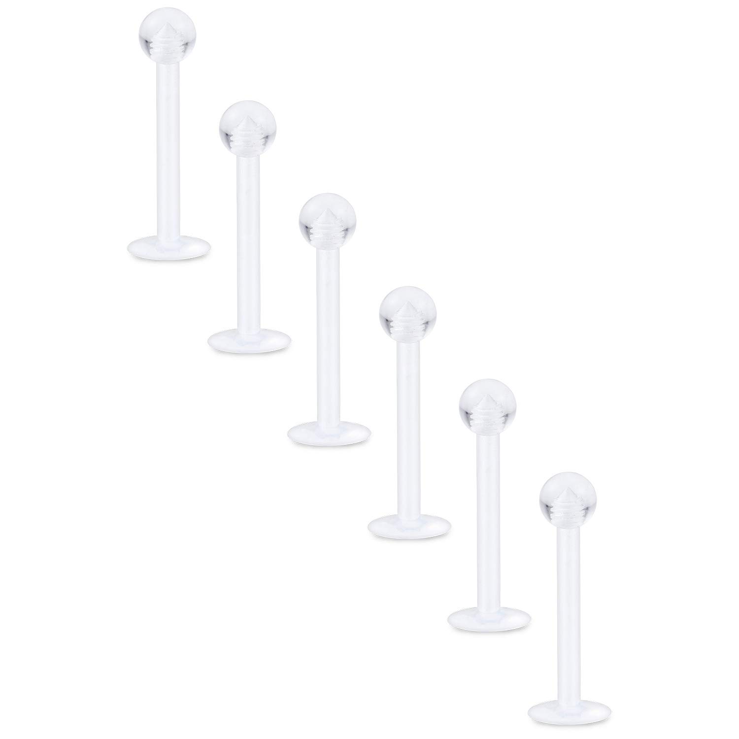Hoeudjo Clear Cartilage Earrings Piercing Retainers 24Pcs Flexible Acrylic Helix Hoop Bioflex Nose Lip Stud Eyebrow Tragus Septum Horseshoe Rings Body Jewelry for Work