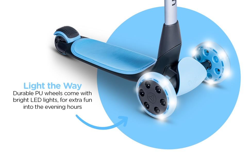 Yvolution Y Glider Nua | Three Wheel Foldable Kick Scooter for Kids with Storage Accessory for Children Ages 3+ Years (Blue)