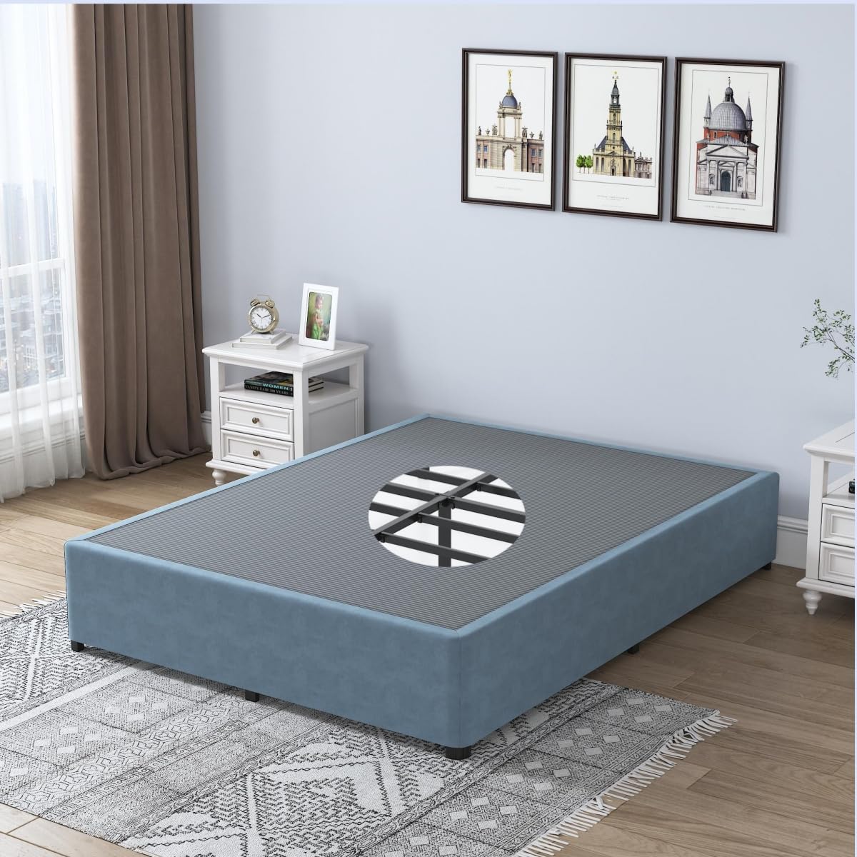 Vehowy Queen Size Bed Frame with Cloth Cover,14 Inch Heavy Duty Platform Bed Frame with Round Corner Edge Legs/No Box Spring Needed/Noise Free/Easy Assembly