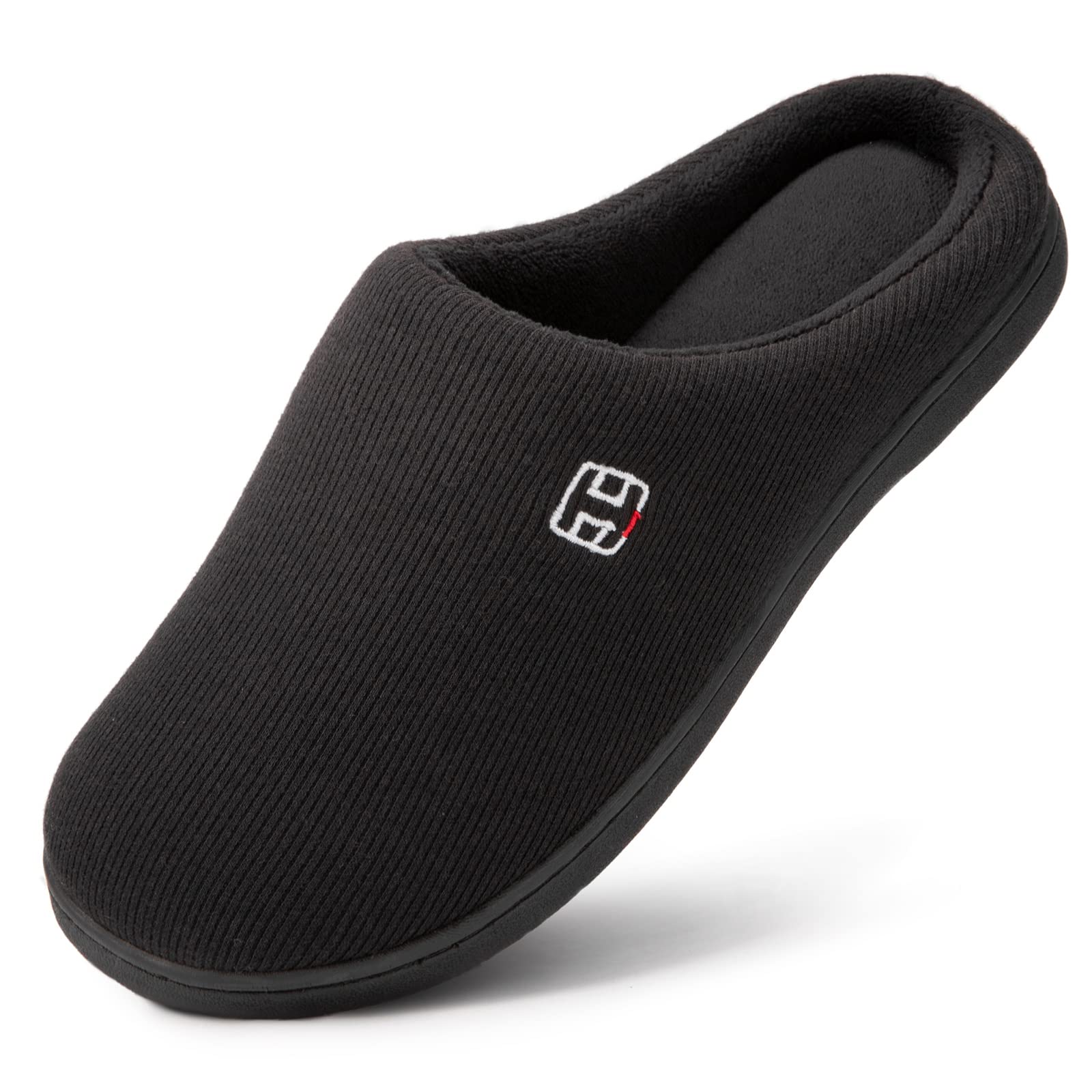 HomeIdeas Men's Coral Fleece Lining with High Density Memory Foam Classicism Slip-on Slipper (US Men's Size 11-12, Dark Gray