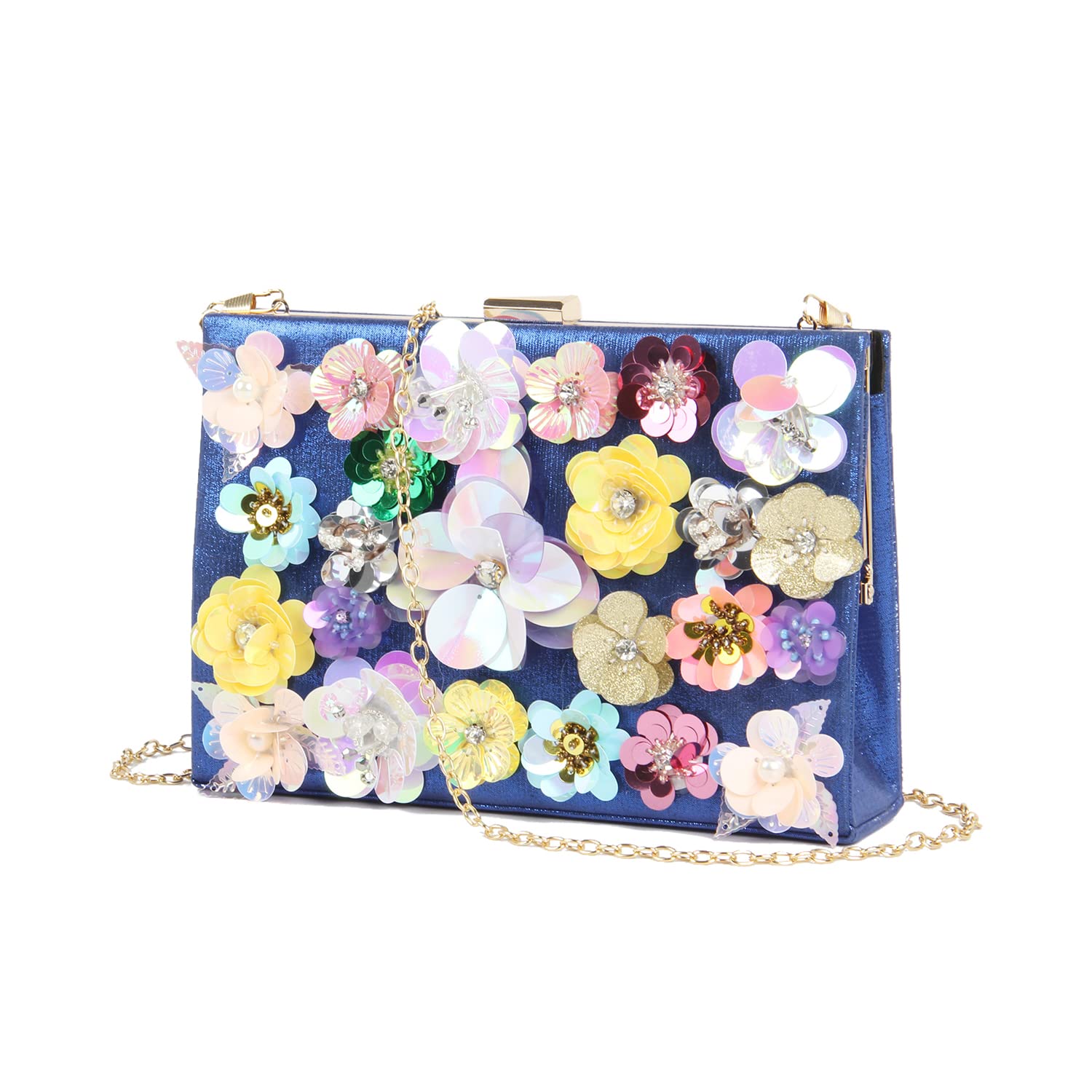 Lanpet Women Clutches Colorful Flower Evening Bag Sequins Satin Evening Clutch Bride Wedding Handbag