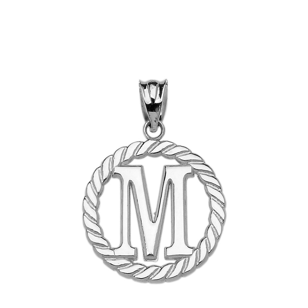 High Polish 925 Sterling Silver Roped Circle "M" Initial Charm Pendant