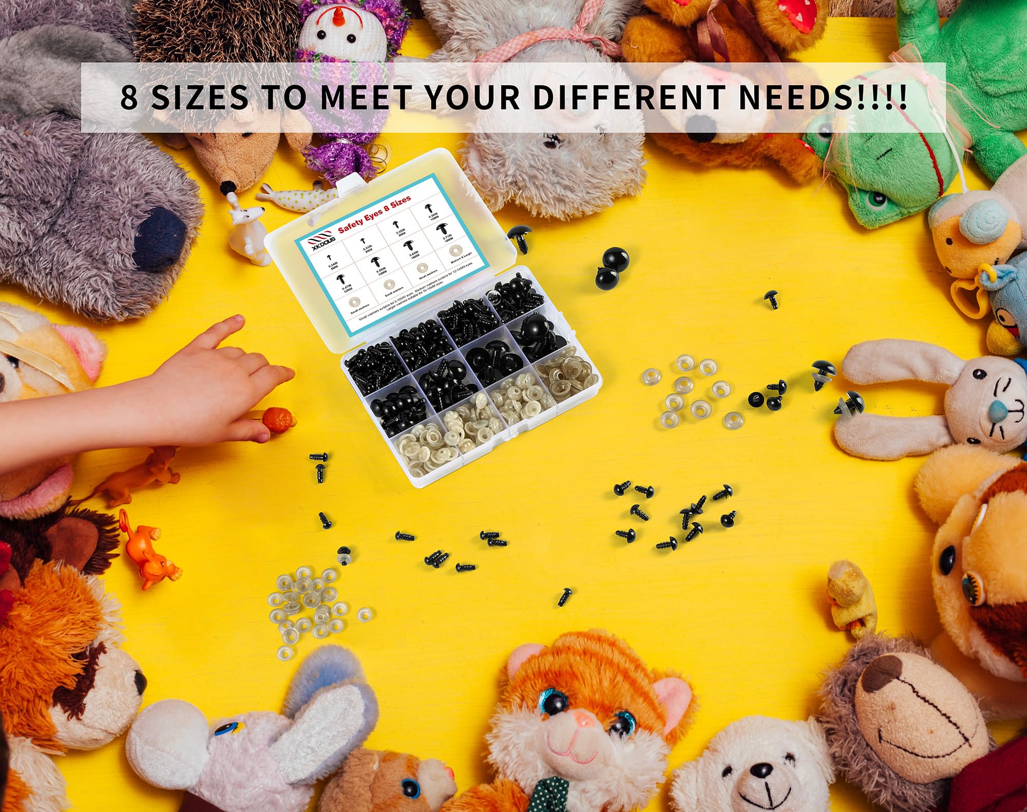 XKDOUS 260PCS Plastic Safety Eyes with Washers, 6-18 mm, 8 Sizes Safety Eyes for Crochet Crafts, DIY Crafts, Stuffed Animals