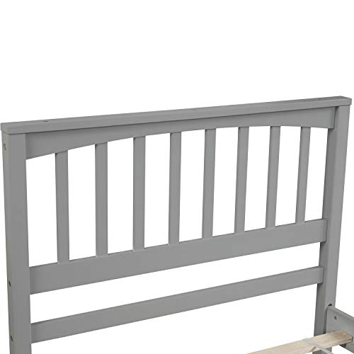 ZJIAH Twin Size Solid Wood Platform Bed Frame with Headboard and Footboard, Single Bed Wooden Slat Support for Teens Adult Bedroom Guest Room, Space Saving, No Box Spring Need, Gray
