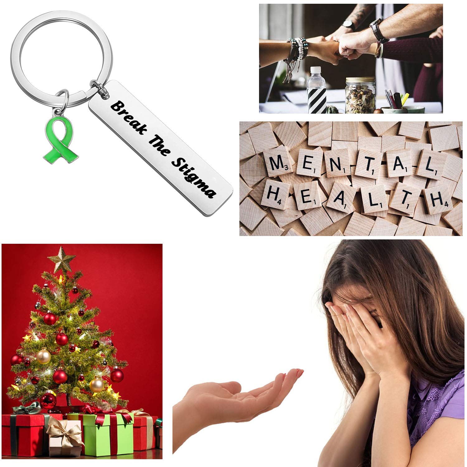 Gzrlyf Mental Health Awareness Keychain Break The Stigma Inspirational Gifts Green Awareness Support (break the stigma)
