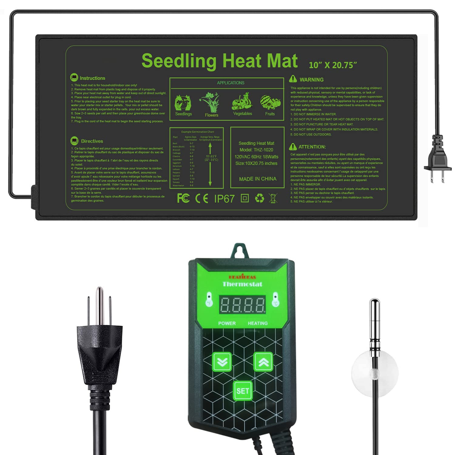 Heatideas Digital Thermostat Seedling Heat Mat Combo Warm Hydroponic Plant Heating Pad with Temperature Controller for Seed Starting Germination Plant Propagation