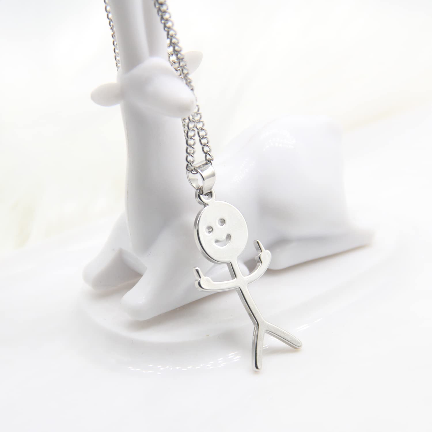LIU JUN Funny Doodle Necklace Personalized Finger Statement Best Friend Pendant Unique Friendship Gift for Women Men Cool Handmade Silver Necklaces Jewelry (2pcs silver)