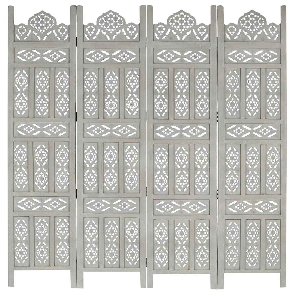 Hand Carved 3-Panel Room Divider Gray 47.2"x65" Solid Mango Wood,Freestanding Folding Screens Privacy Screen Dividers Wall Suitable forHome Office Restaurant Bedroom