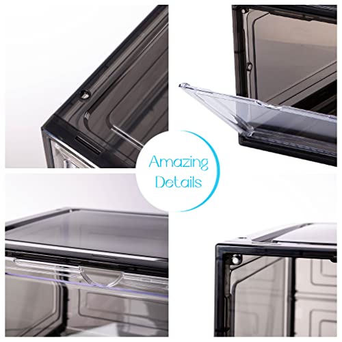 ZLLZUU Purse Storage Organizer for Closet, 6 Pack Plastic Storage Boxes with Acrylic Magnetic Door for Collectibles, Wallet, Cosmetic, Toys (Medium Size Clear Black)