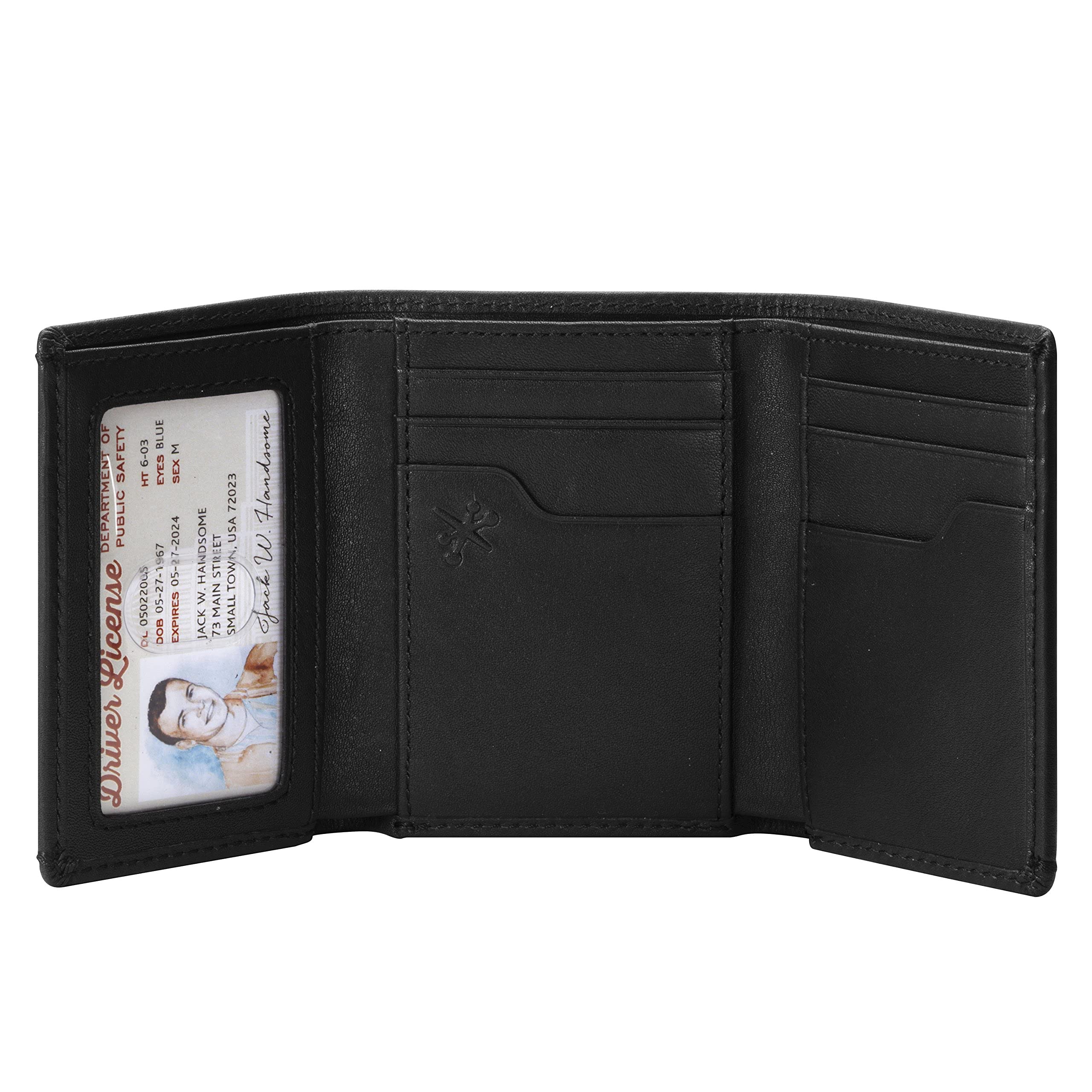 HoJ Co. Eastwood TRIFOLD Wallet | Double Bill Compartment | Extra Capacity Men's Tri fold Wallet | Nappa Full Grain Leather Black