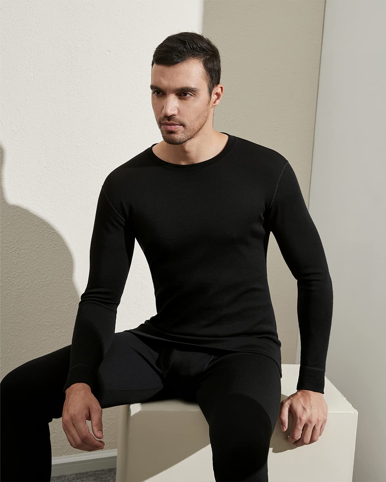 LAPASA Men 100% Merino Wool Shirt Base Layer Midweight Thermal Top Long Sleeve Hunting Undershirt Warm Soft Long John M67 Medium Top: True Blue