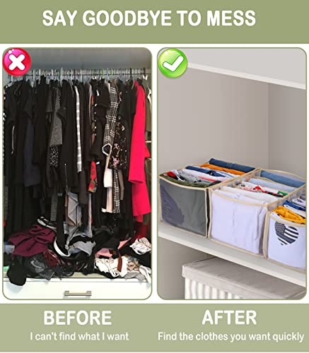 Wardrobe Clothes Organizer, 7 Grids Drawer Organizers for Clothing, Bedroom clothes organizer for folded clothes, Closet Organizers and Storage Baskets for Pants,T-Shirts, Jeans (5 Pack 2M+3L)