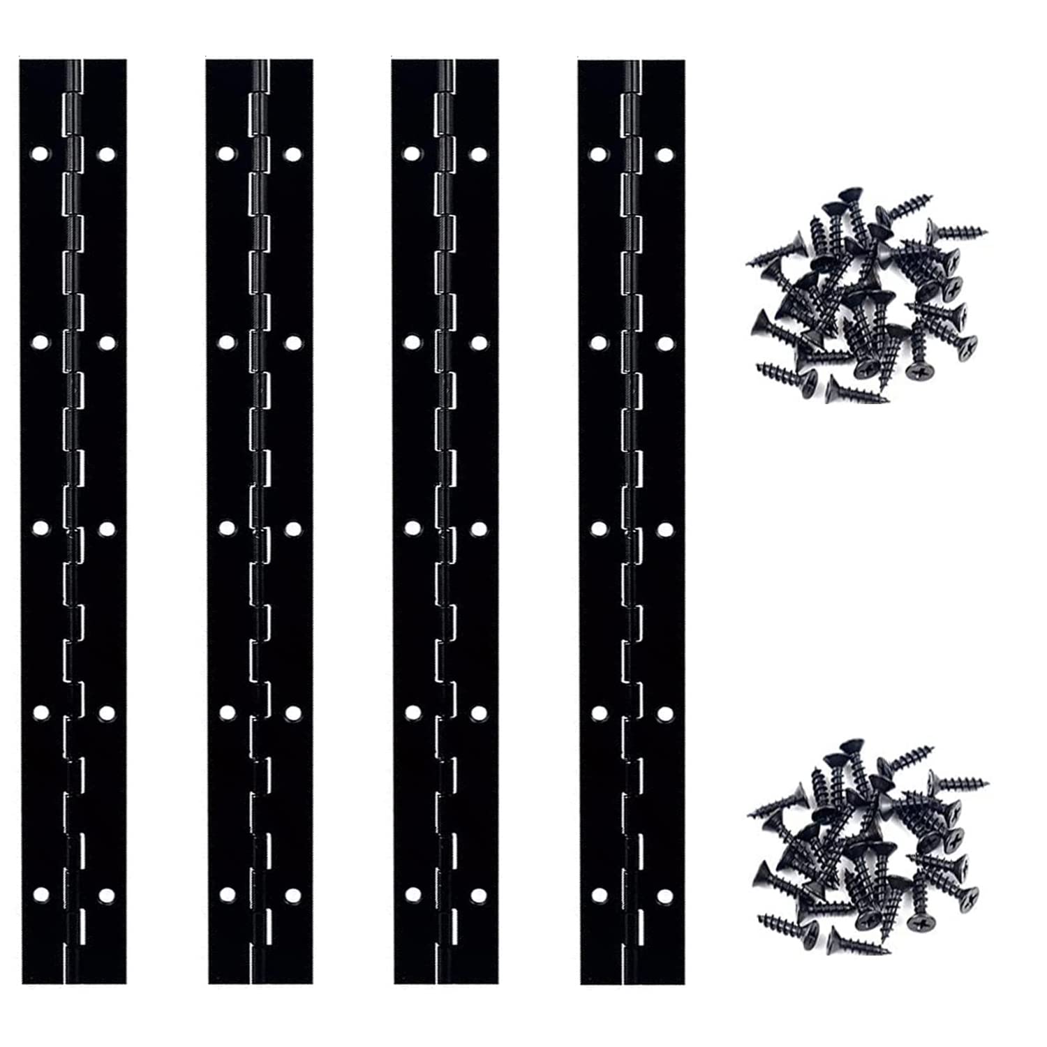 HyPROM Piano Hinge Black Heavy Duty Continuous & Piano Hinges,4PCS 12Inch Stainless Steel Piano Hinges Folding Door Butt Hinge,0.04" Thickness 1.2”Open Width for Boats Cabinets Storage Box with Screws