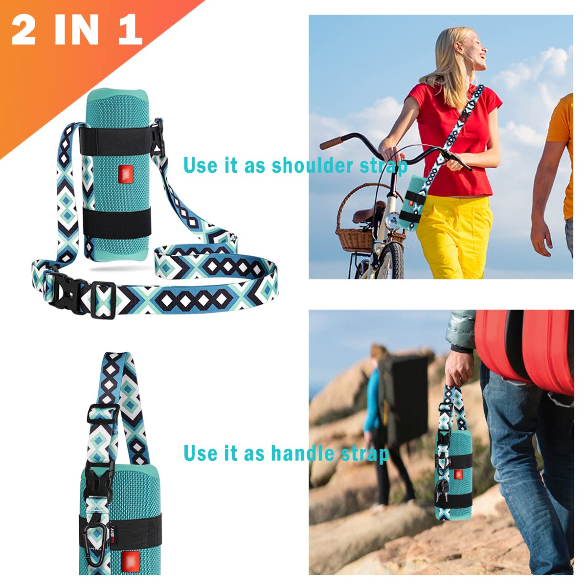 HEYSKAY Bluetooth Speaker Universal Carrier Holder with Strap, Bluetooth Speaker Handle Strap Shoulder Strap Sling for Bike/Boat. Compatible with JBL FLIP 4 5 6 Bluetooth Speaker (Speaker Excluded)