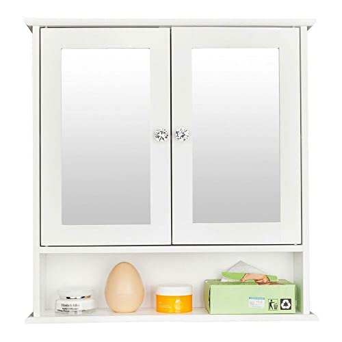 Wall Mount Bathroom Storage Cabinet Kitchen Cupboard Organizer W/Mirror Doors