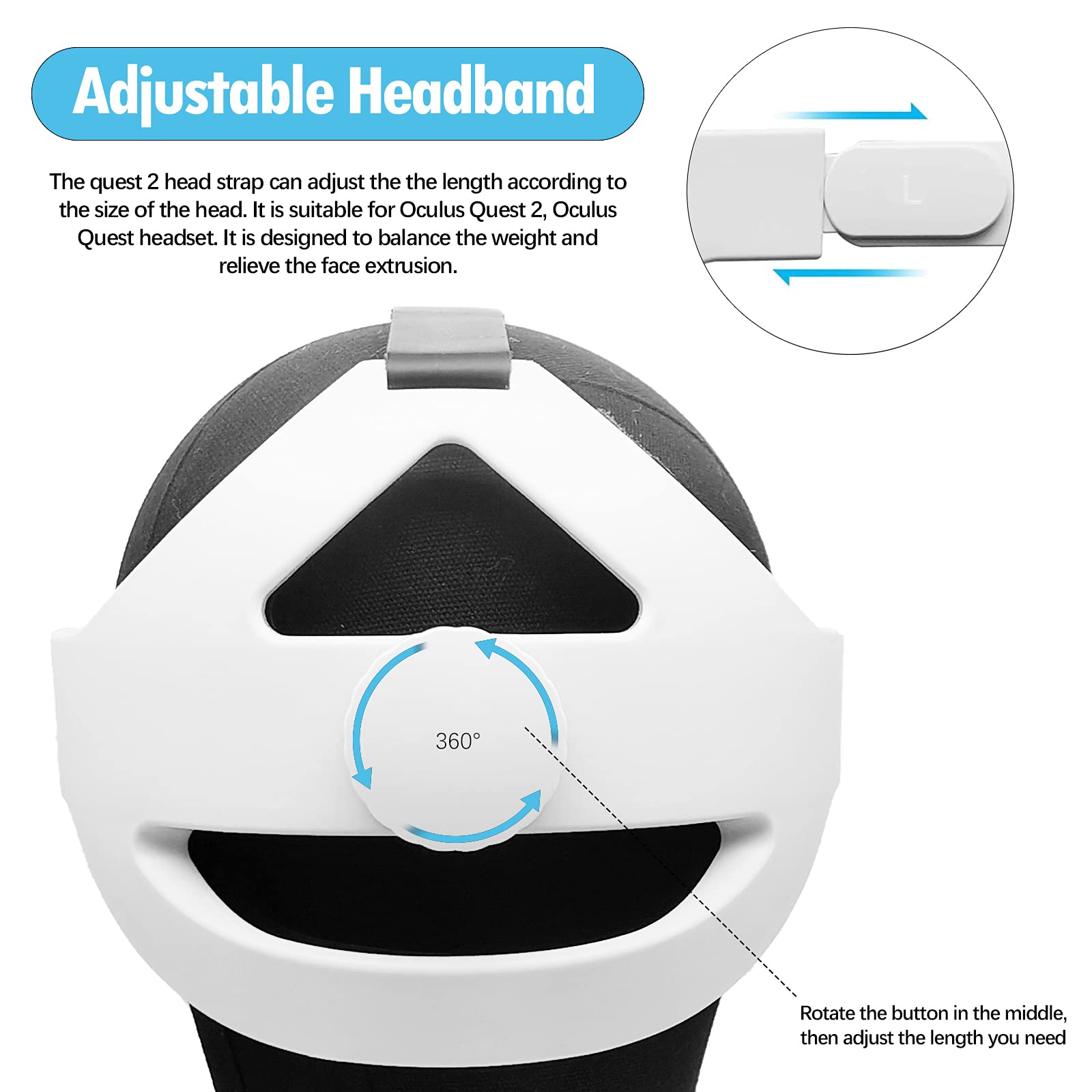 Head Strap Compatible with Oculus Quest 2 Adjustable Replacement for Elite Strap-Headband Enhanced Support and Reduce Head Pressure in VR, Comfortable Protective Strap for Oculus Quest 2 Accessories